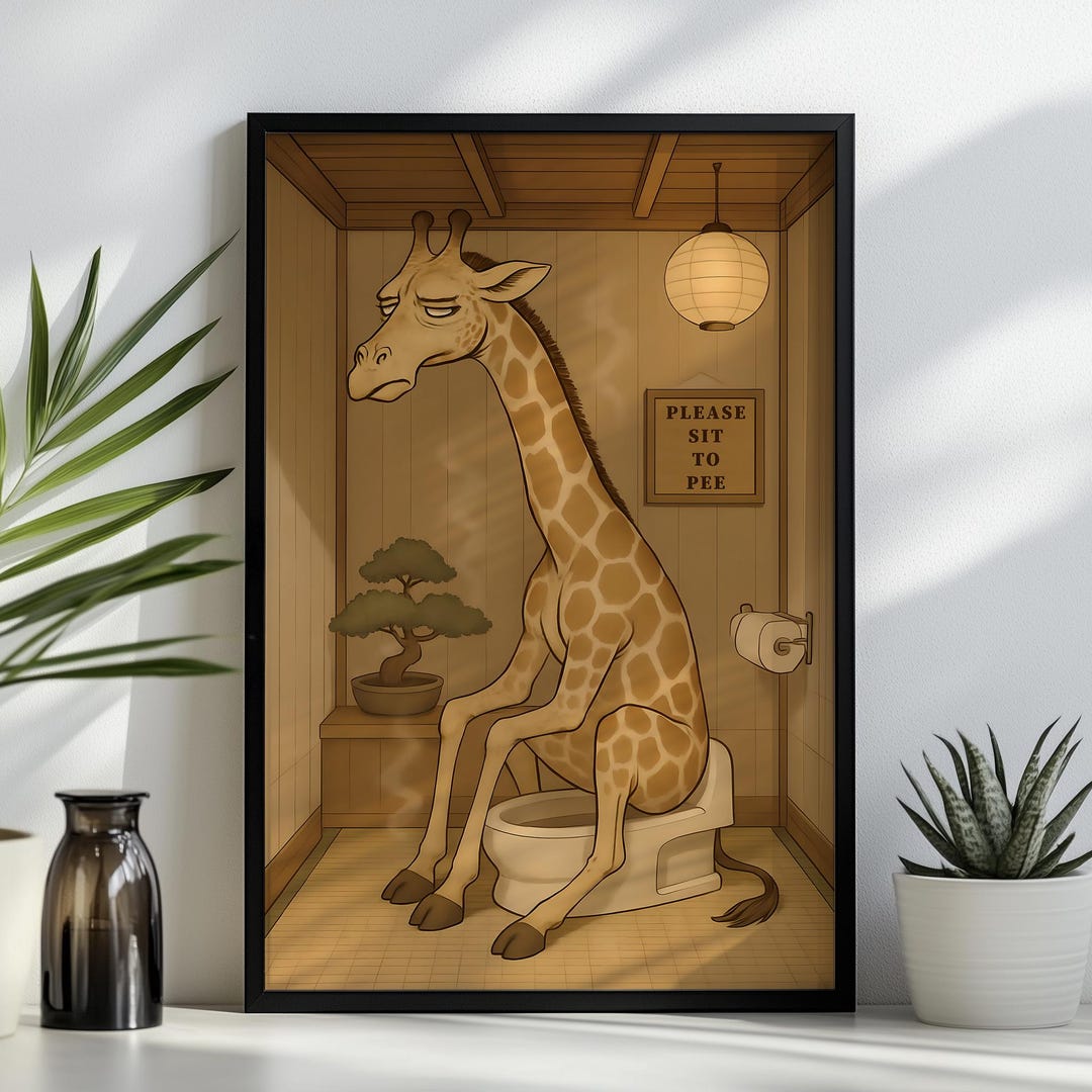 Please Sit to Pee Giraffe Poster, Funny Bathroom Print, Humorous Toilet ...