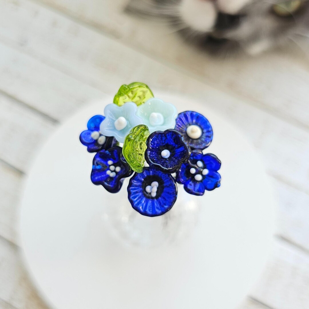 Mini Glass Flower Bouquet With Mini Hand-blown Boro Glass Vase, Birth ...