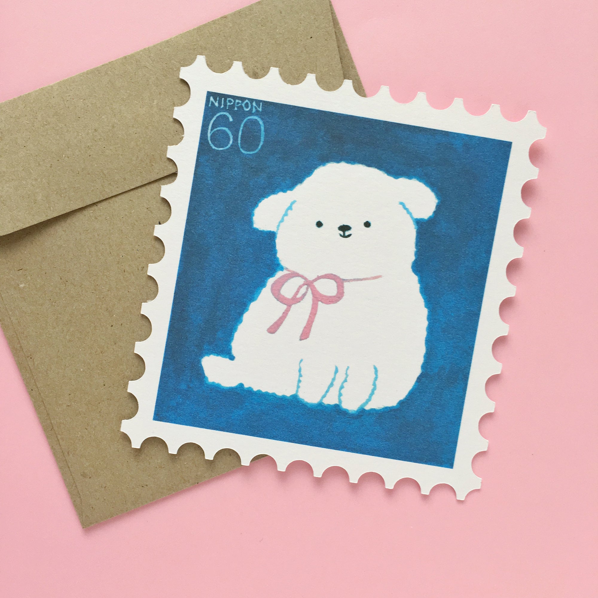 Fluffy Witte Hond Luchtpost Postzegel Die Cut Wenskaart - Etsy België