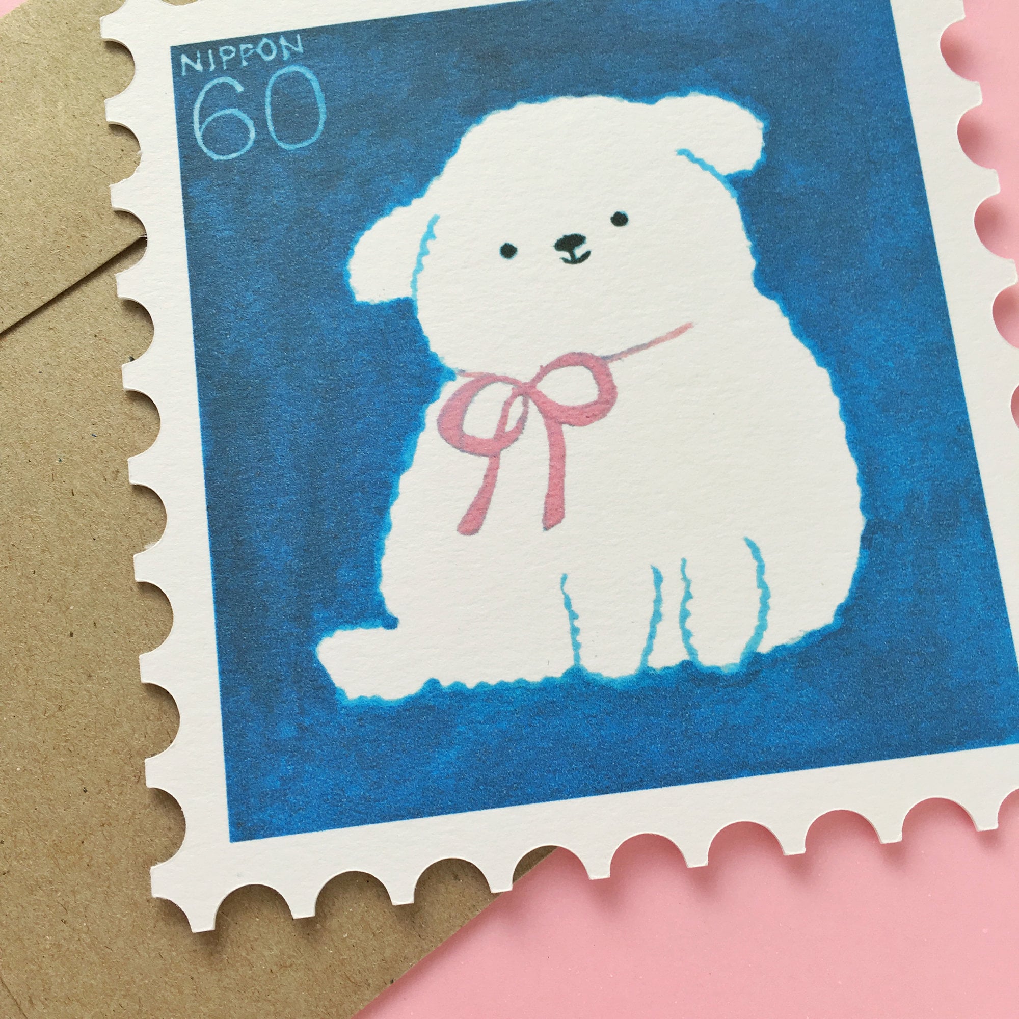 Fluffy Witte Hond Luchtpost Postzegel Die Cut Wenskaart - Etsy België