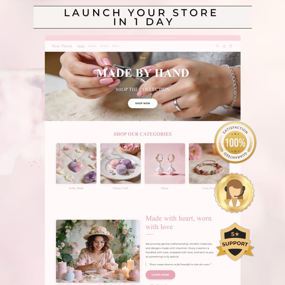 Soft Pink Feminine Handmade Shopify Theme | Jewelry & Craft Store ...