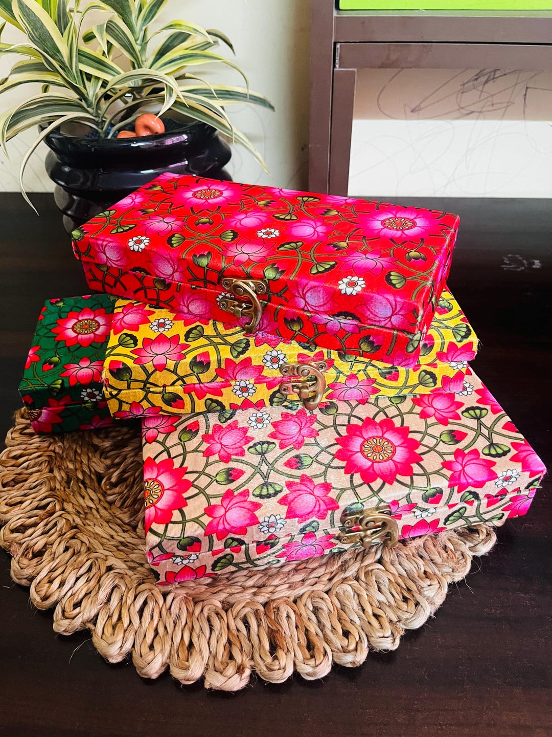 Handmade Pichwai Print Gift Boxes: Silk Shagun Boxes, Indian Wedding ...