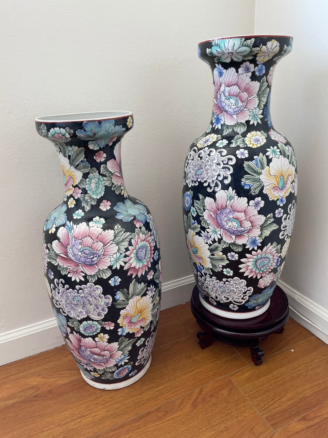 Pair Antique Temple Vases With Floral Design - Etsy
