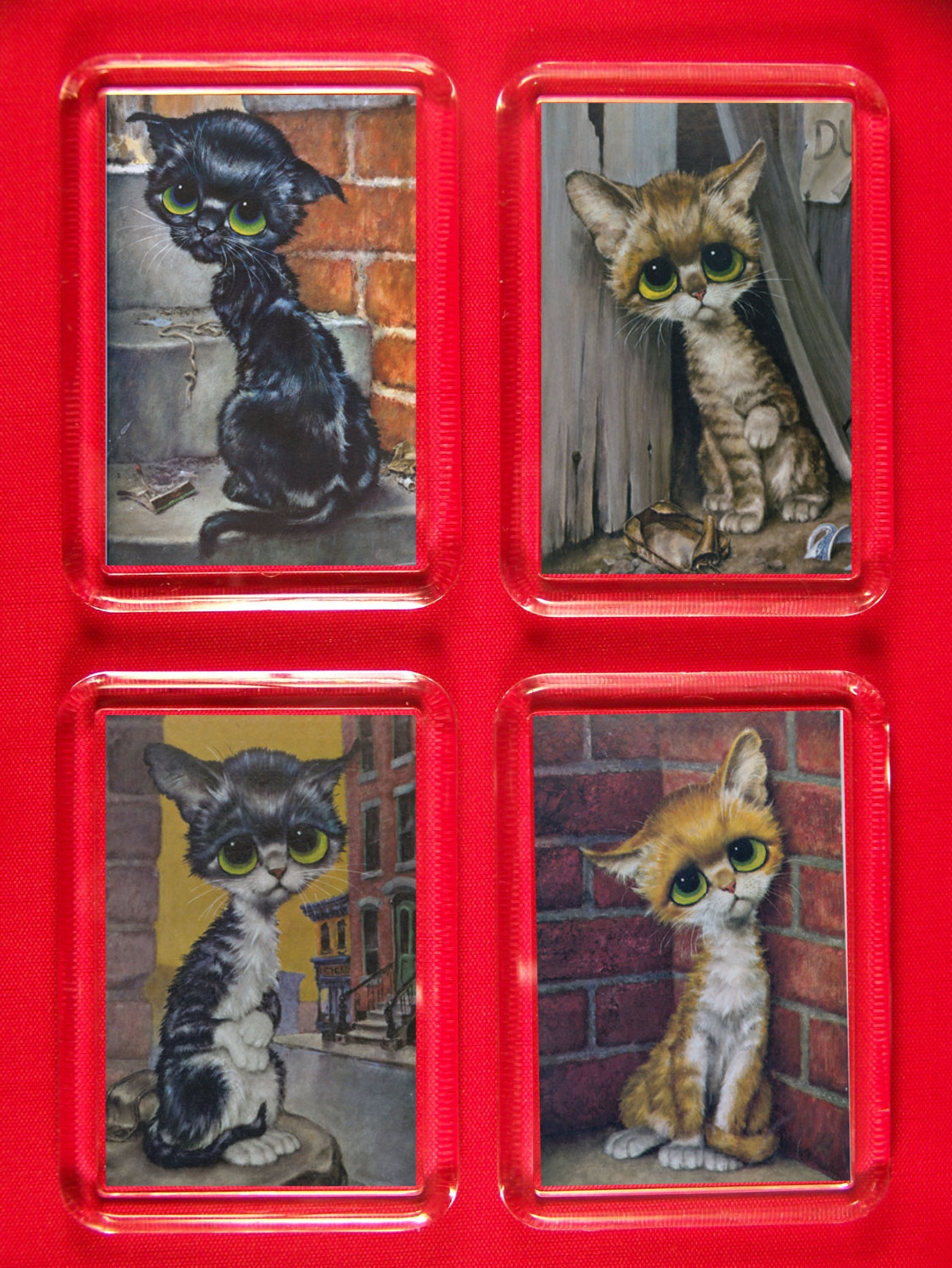 Fridge Magnets Set of 4 Adorable Gig Keane Big Sad Eye Pity Kitty Alley ...