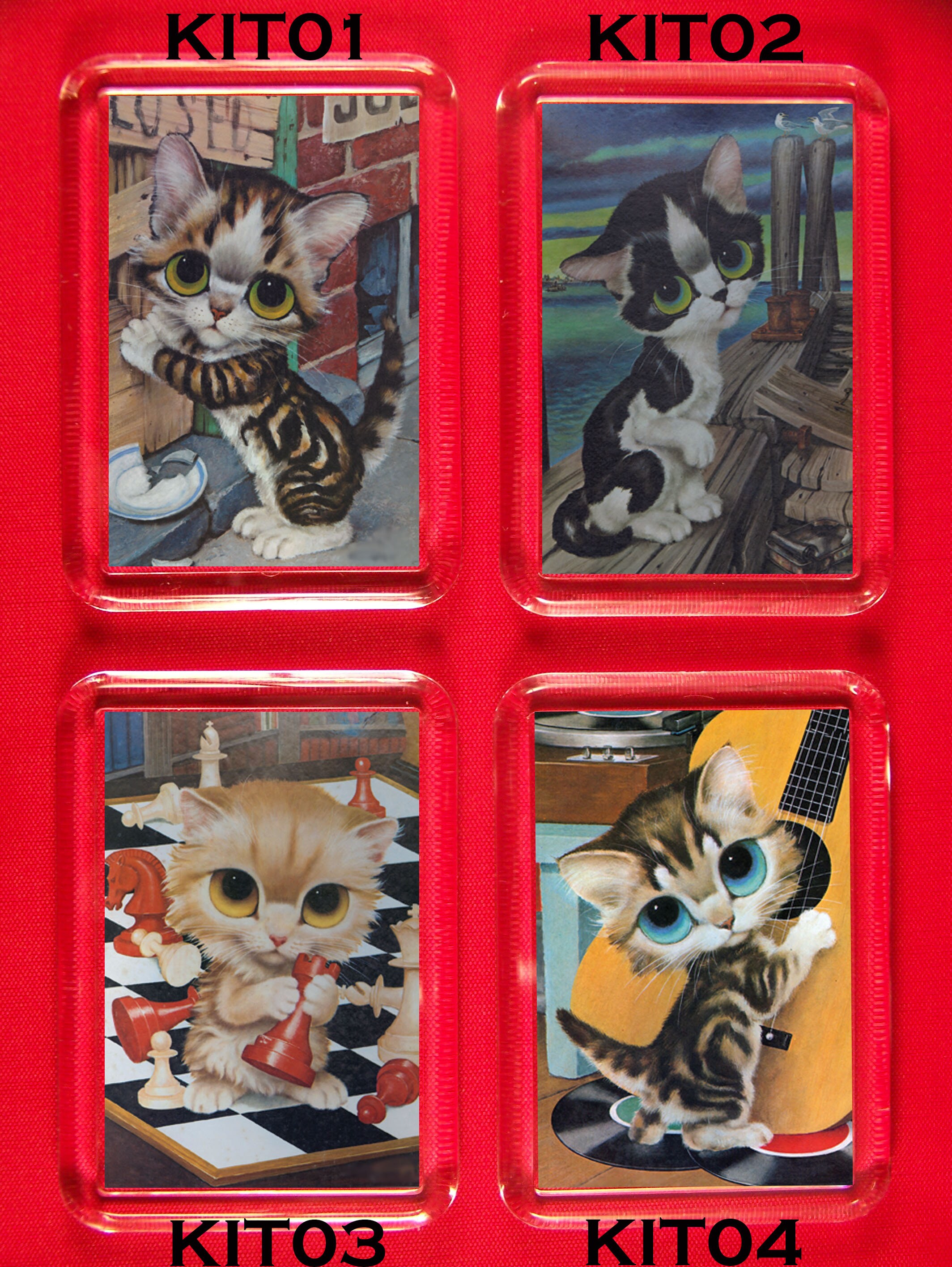 Fridge Magnets Set of 4 Adorable Gig Keane Big Sad Eye Pity Kitty Alley ...