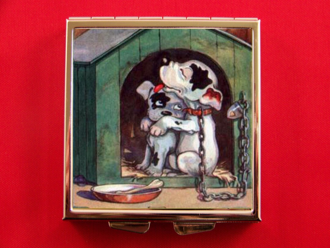 Pill Box Adorable Doggie Love Two Pups Hugging in Doghouse Pit Bull ...