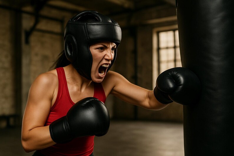 Premium Black Leather Boxing Helmet - Headgear for Training, Sparring ...
