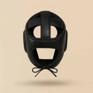 Premium Black Leather Boxing Helmet - Headgear for Training, Sparring ...