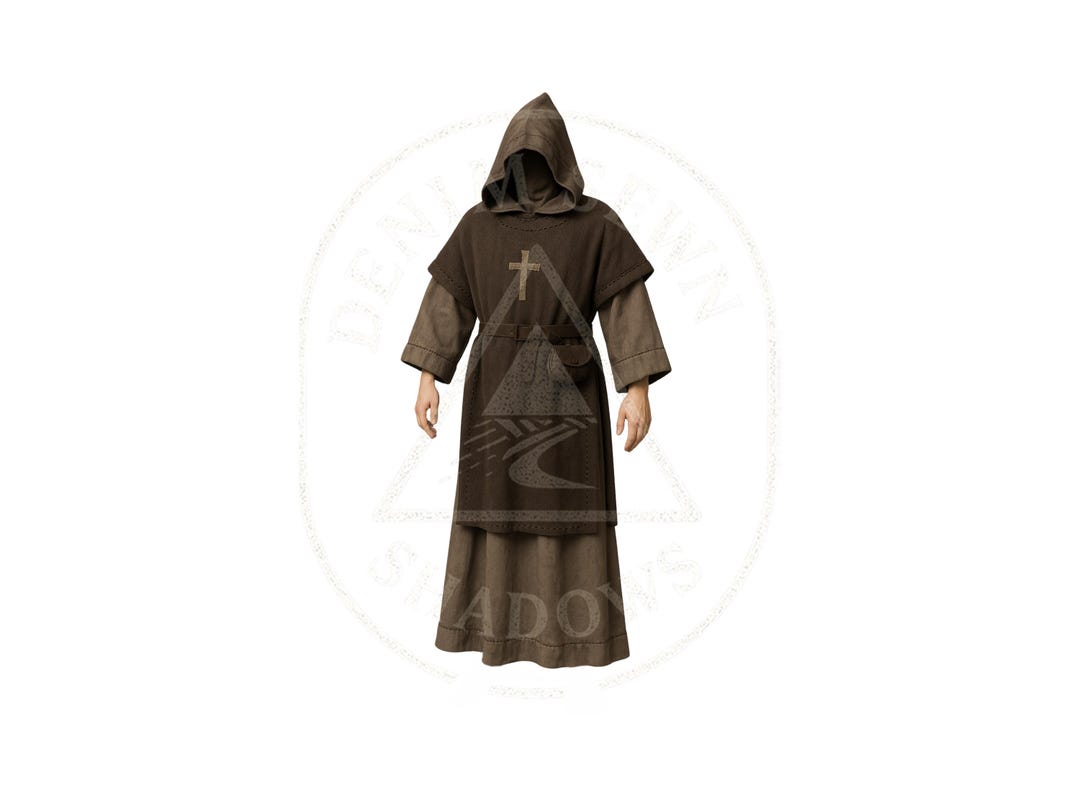 Medieval Monk Robe With Hood | Brown Layered Cross Cloak Costume ...