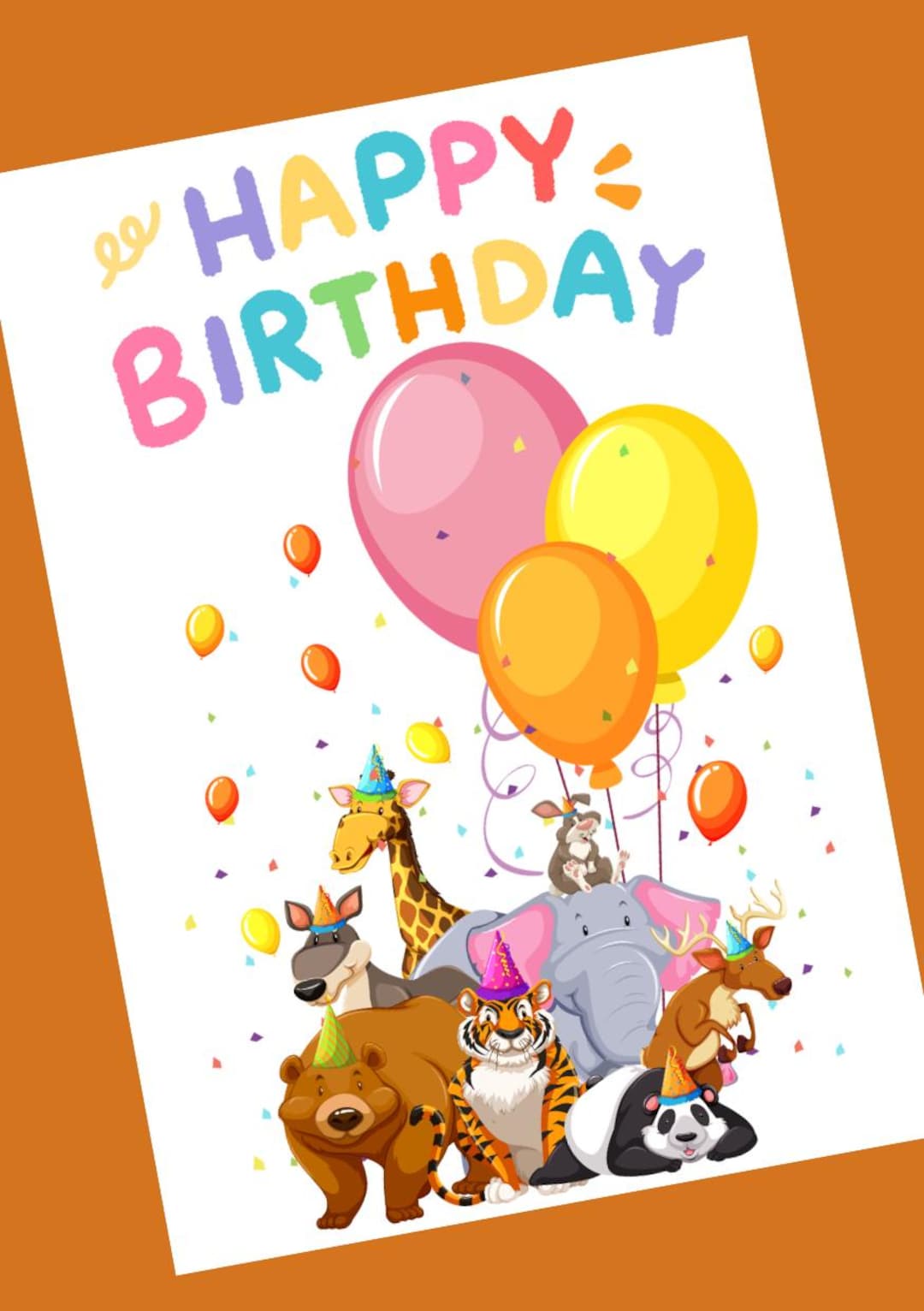 Kids Animal Birthday Card, Foldable Greeting, Party Animals (digital ...