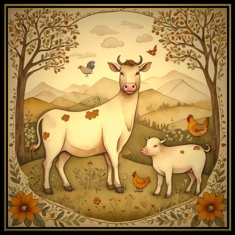 Farm Animal Folk Art Cows - Etsy