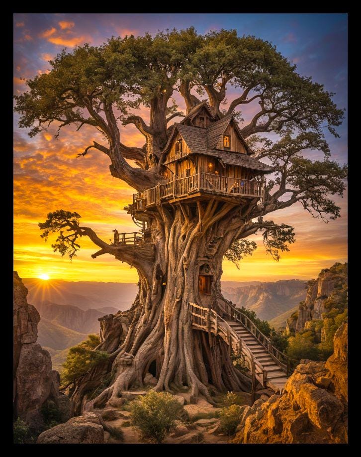 Fantasy Treehouses at Sunset - Etsy
