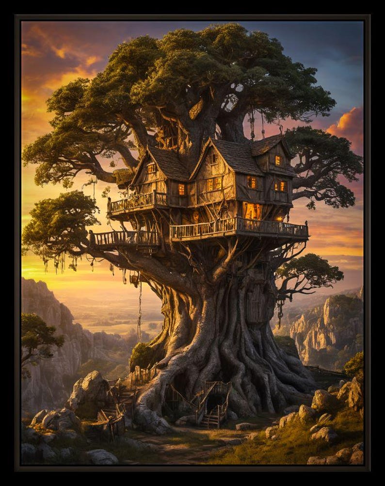 Fantasy Treehouses at Sunset - Etsy