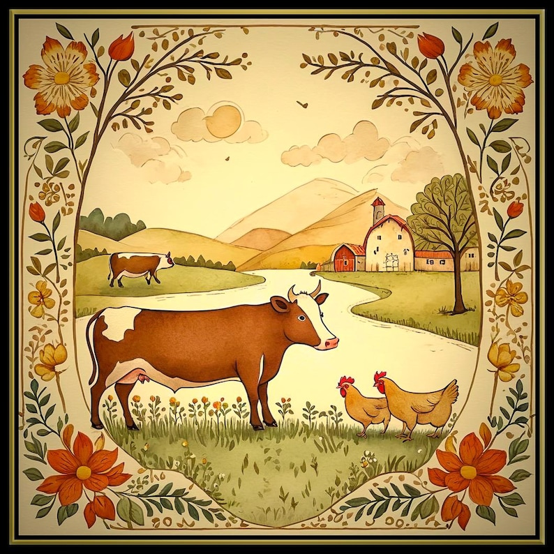 Farm Animal Folk Art Cows - Etsy