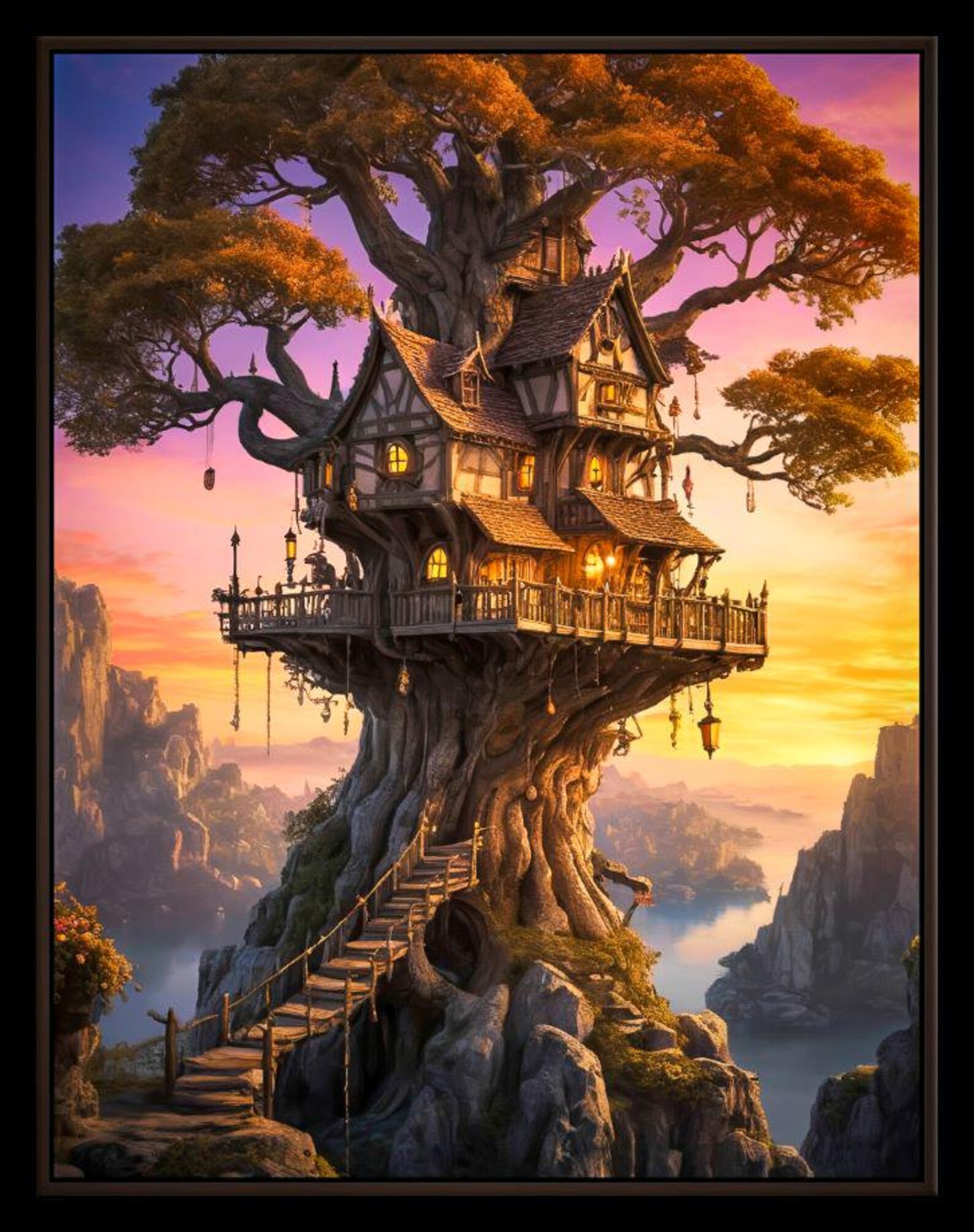 Fantasy Treehouses at Sunset - Etsy
