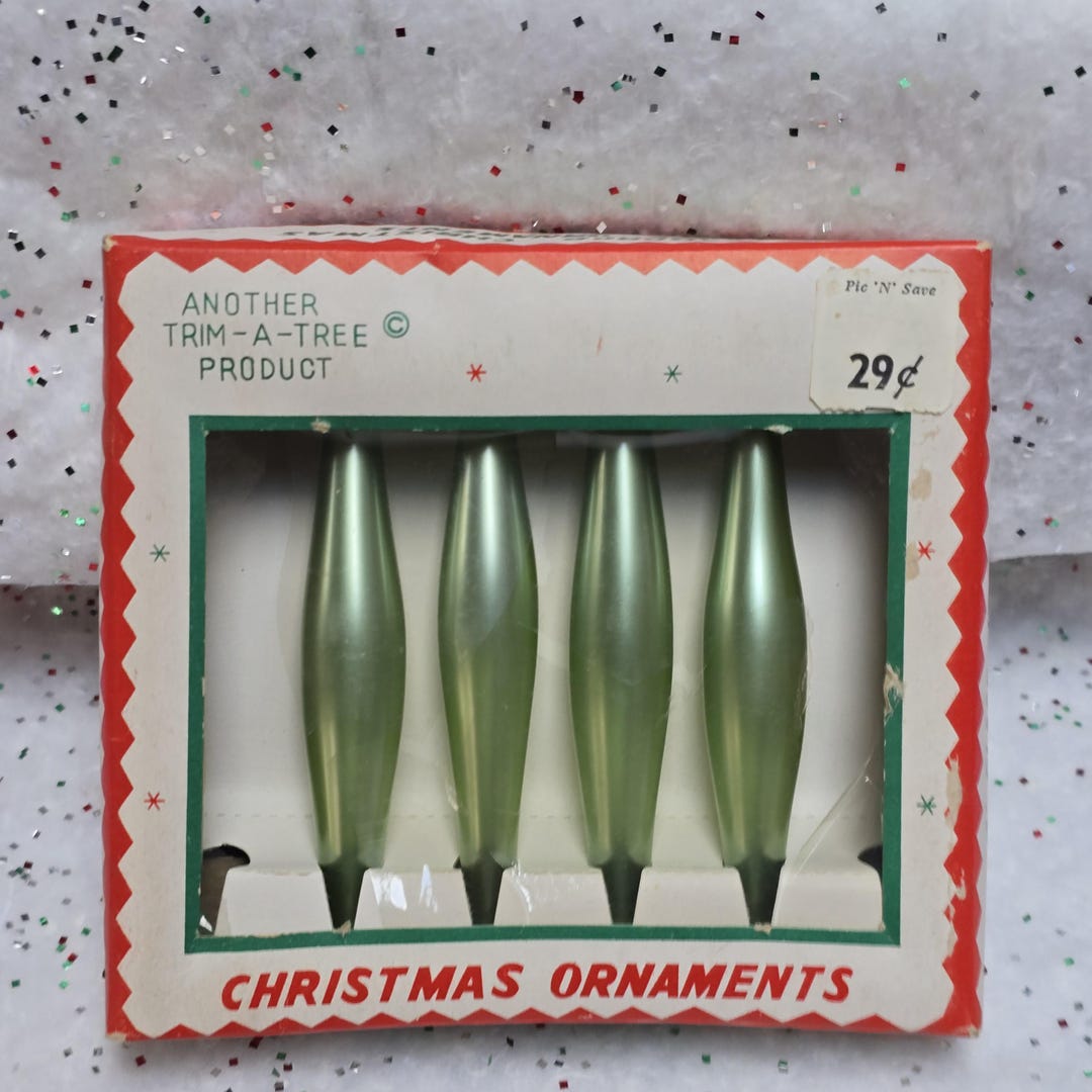Vintage Miniature Feather Tree Tear-drop Christmas Ornaments Pale Green ...