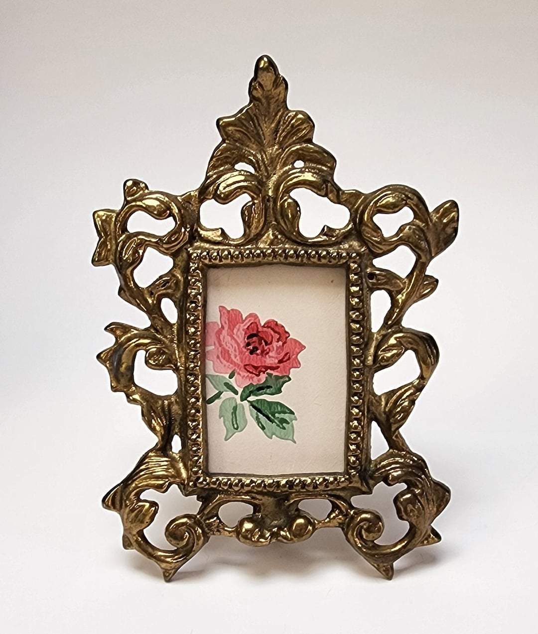 Ornate Victorian Style Picture Frame Holds 2" X 3" Photo Brass Color ...