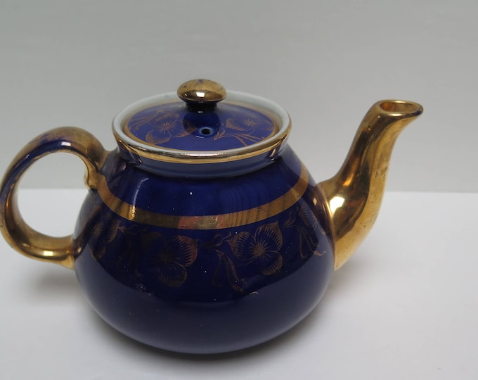 Hall Teapot Cobalt Blue With Gold Floral Trim F-42 Small 2 Cup Teapot ...