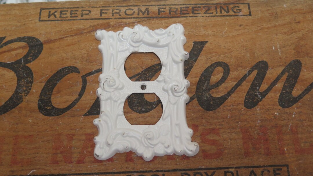 Rose Design Plug-in Socket Cover Trailing Roses Metal Painted White and ...