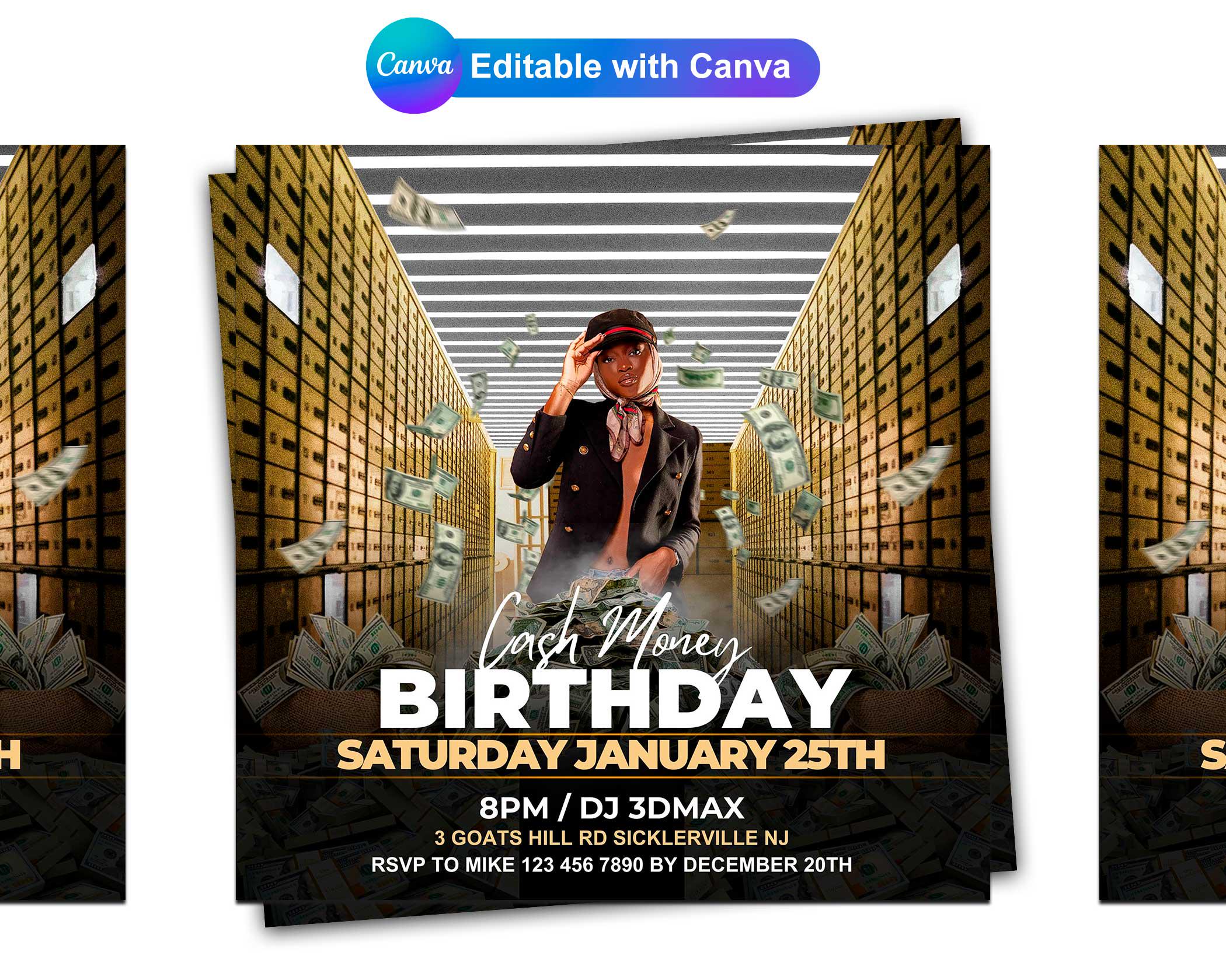 Money Theme Party Flyer, Money Vault Room Flyer, Money Birthday Party ...