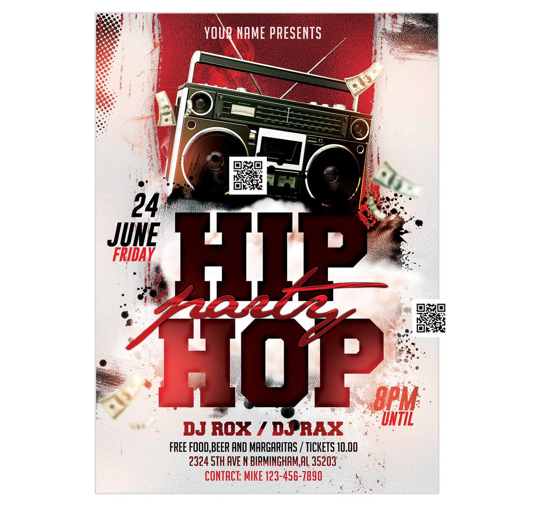 Hip Hop Party Flyer, Hip Hop Invitation, 90s Old School Party Invite ...