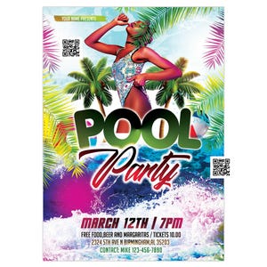Tropical Pool Party Flyer: Customizable Birthday Invitation (5x7 Inches ...