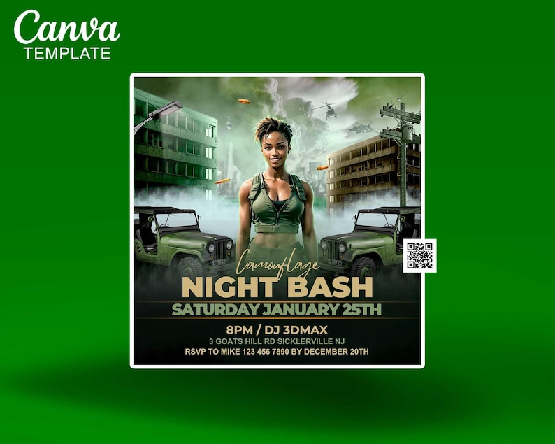 Camo Birthday Party Flyer: Military Theme Invitation (canva Template ...