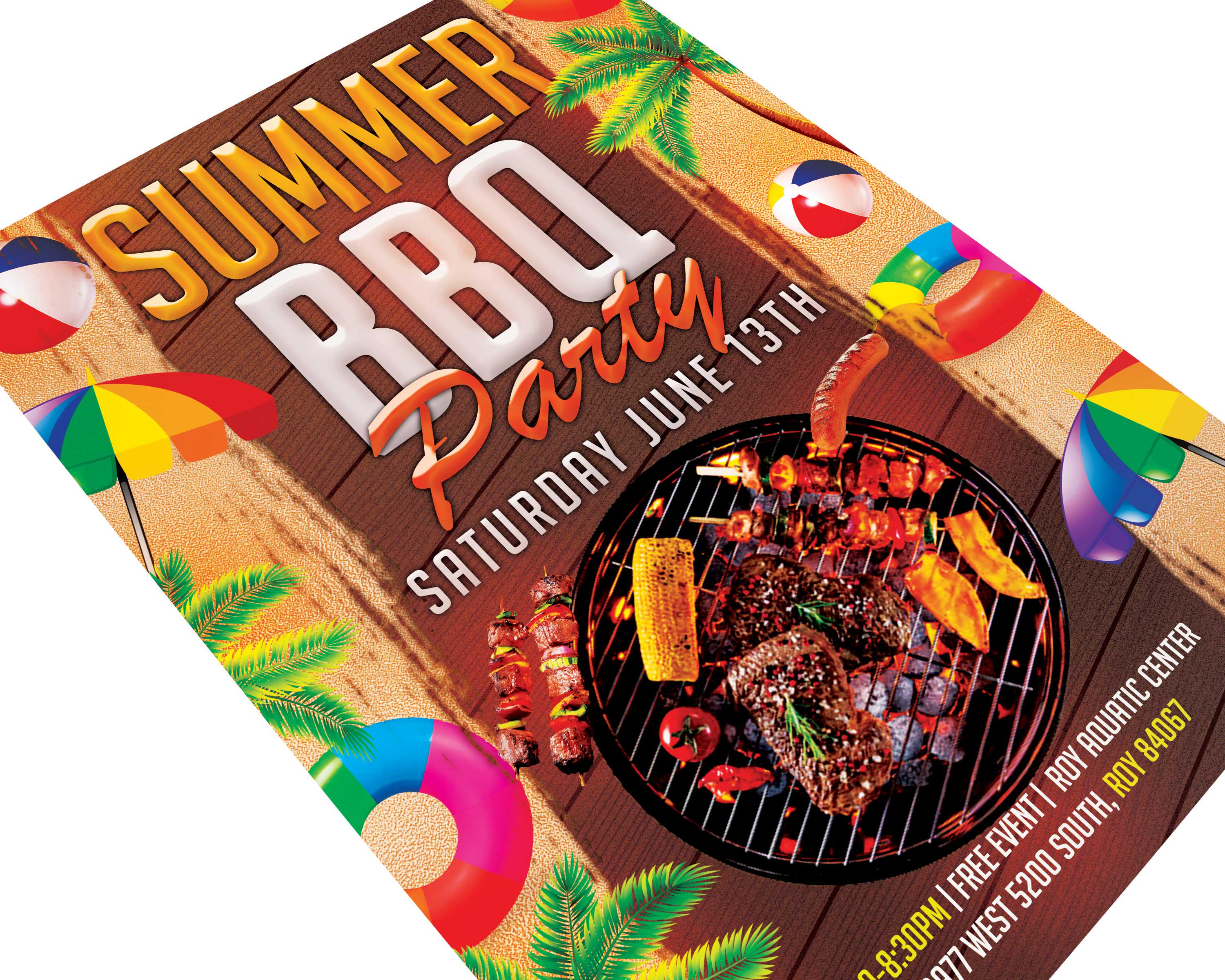 Summer Barbecue Party Flyer, Pool BBQ Party Flyer, Beach BBQ Party ...