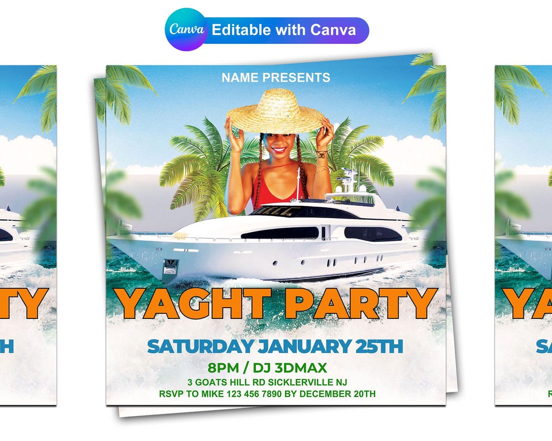 Yacht Party Invitation Editable With Canva, Boat Wedding Flyer, Rock ...