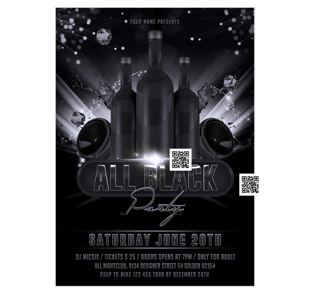 Custom All Black Party Flyer: Elegant Blackout Invitation (5x7 Inches ...