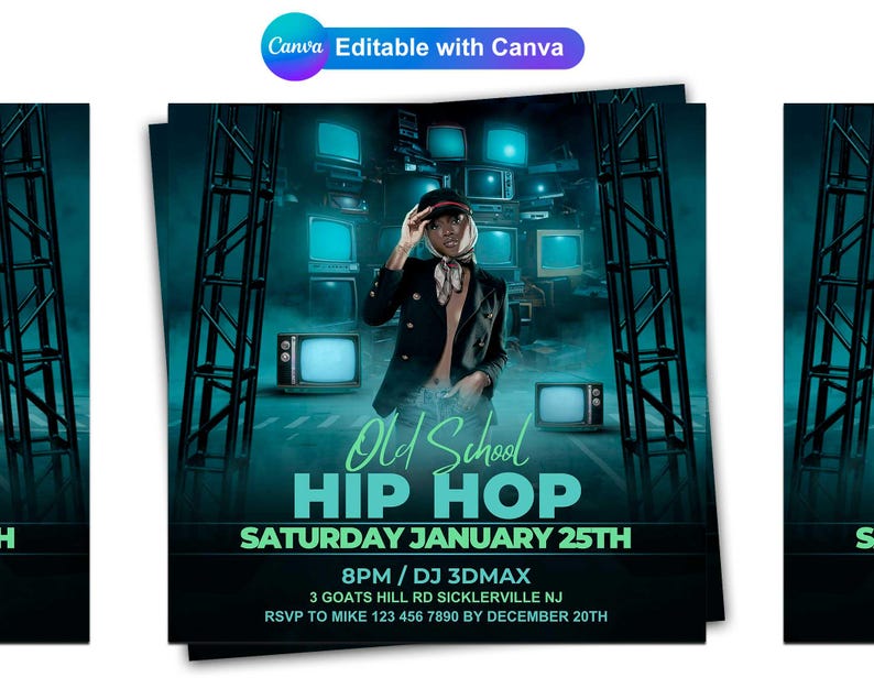 Old School Party Flyer, Old School Birthday Party Invitation, Editable ...