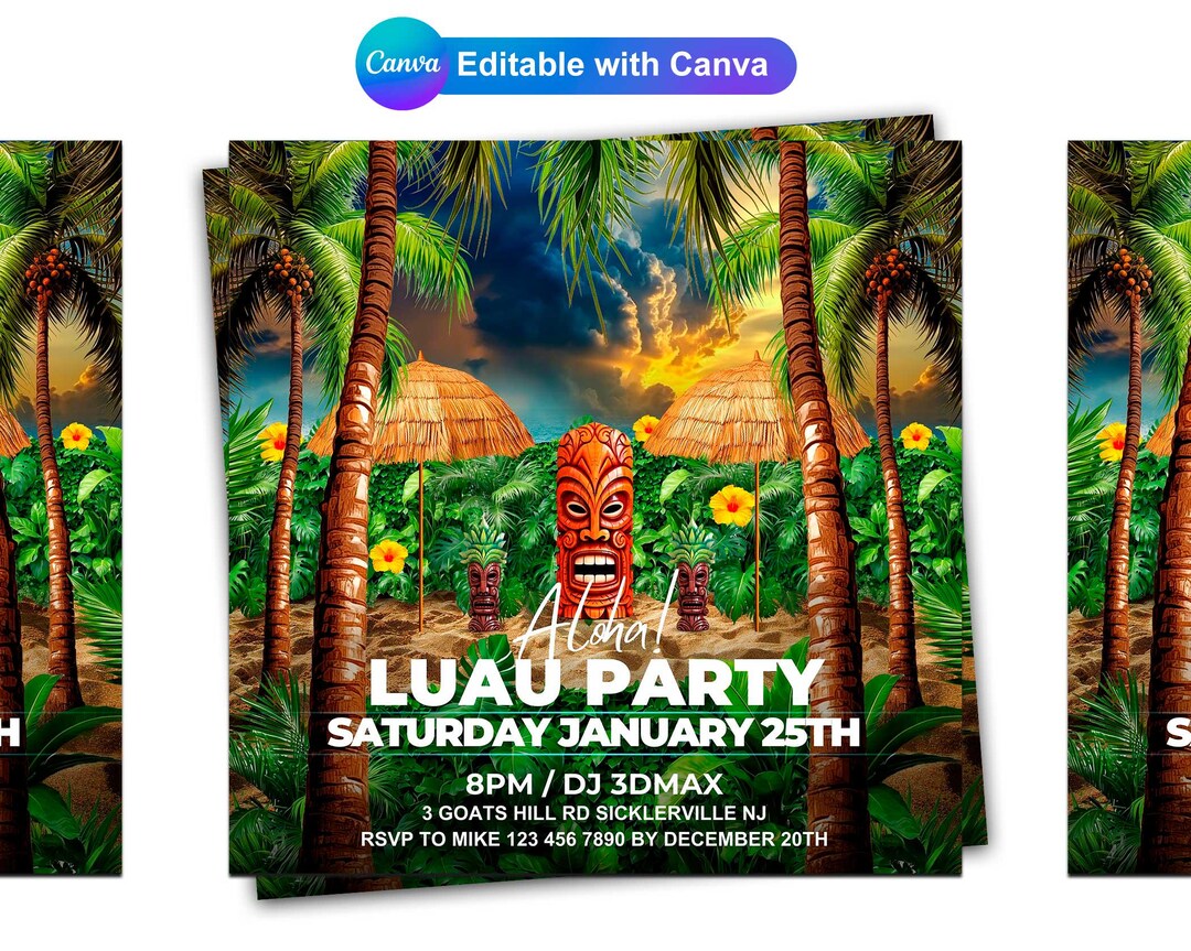 Luau Party Flyer, Luau Party Invitation, Luau Theme Party Invitation ...