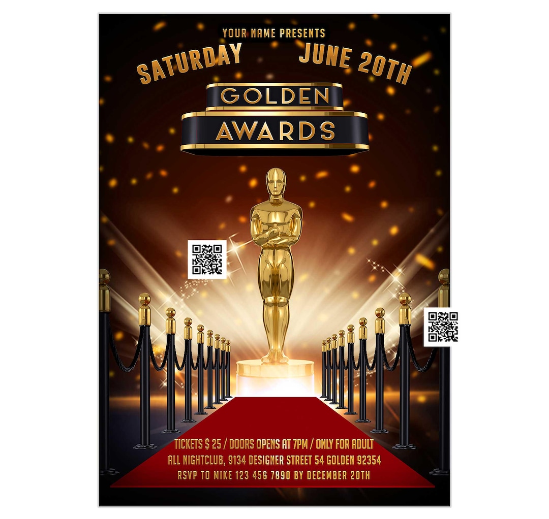 Golden Awards Ceremony Flyer: Customizable Party Invitation (5x7 Inches ...