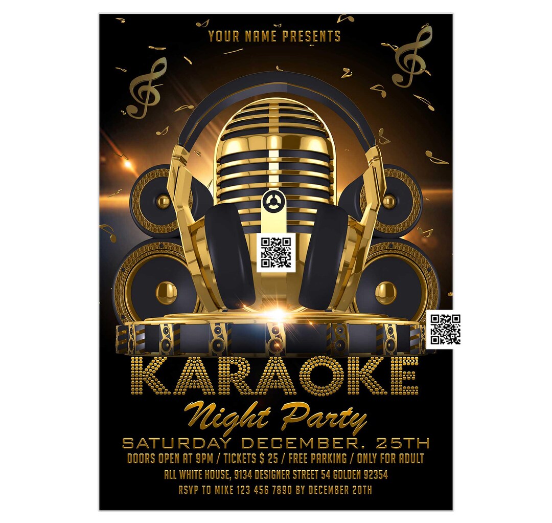 Gold Karaoke Birthday Invitation: Customizable Party Poster (digital ...