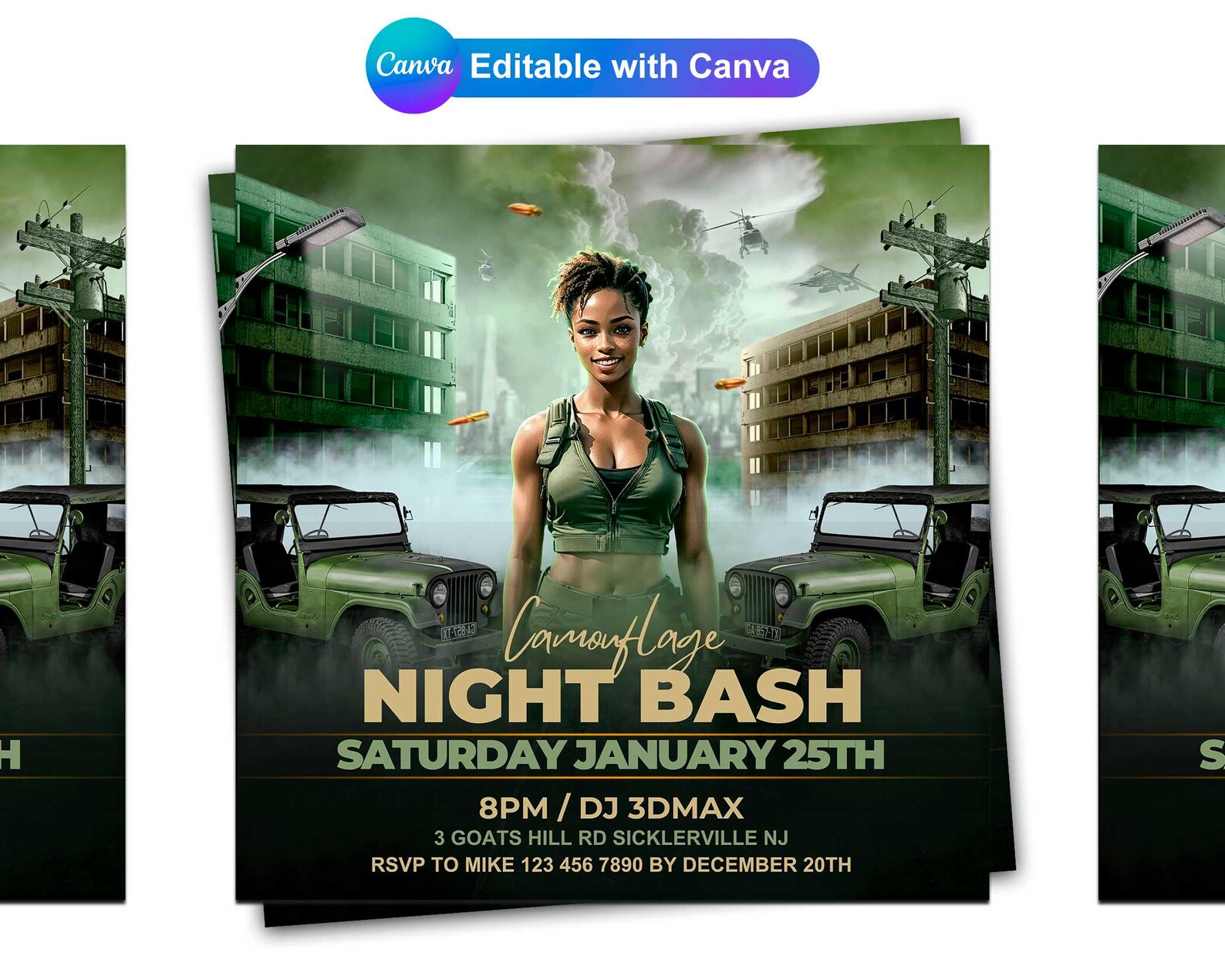Camo Birthday Party Flyer: Military Theme Invitation (canva Template ...