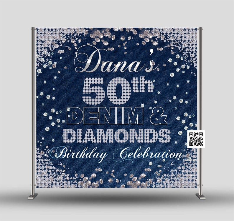 Denim and Diamond Birthday Photo Backdrop, Denim Birthday Backdrop ...