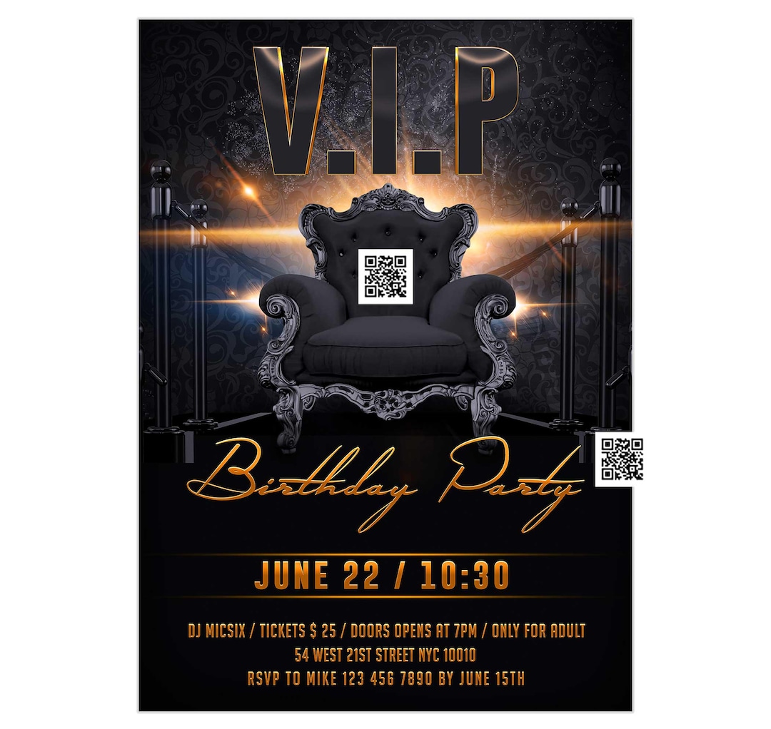 VIP Lounge Flyer, VIP Birthday Party Flyer, Black and Gold Birthday ...