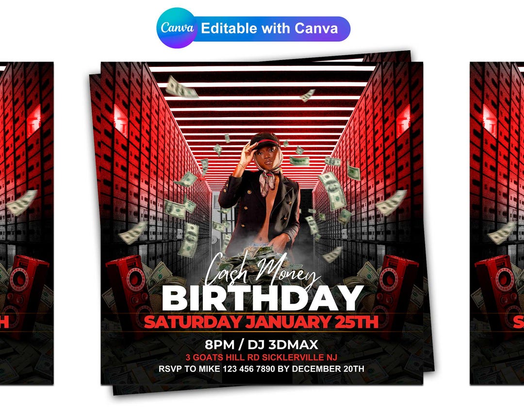 Cash Money Birthday Party Flyer, Money Theme Night Flyer, Bank Vault ...
