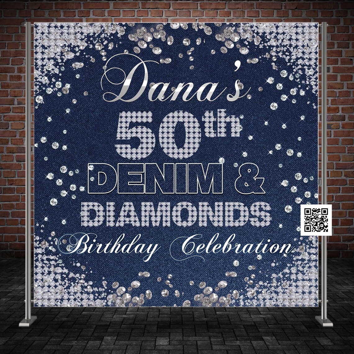 Denim and Diamond Birthday Photo Backdrop, Denim Birthday Backdrop ...