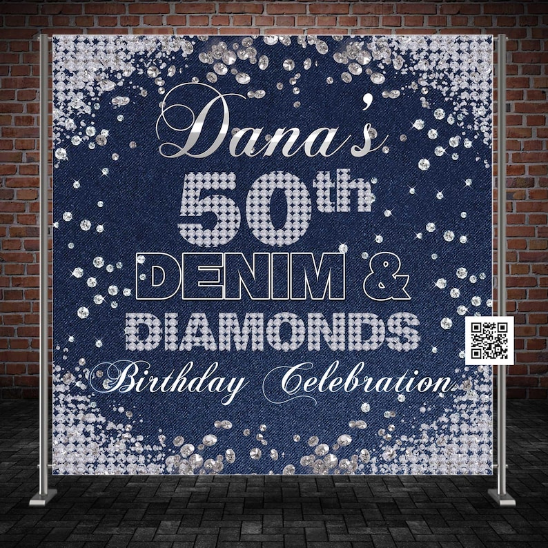 Denim and Diamond Birthday Photo Backdrop, Denim Birthday Backdrop ...