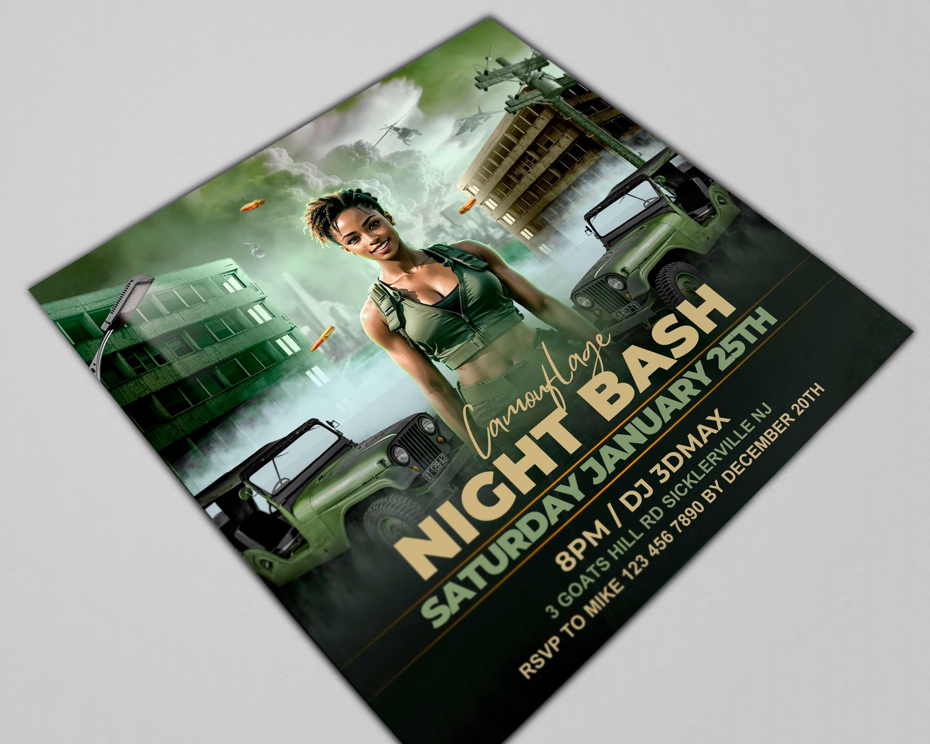Camo Birthday Party Flyer: Military Theme Invitation (canva Template ...
