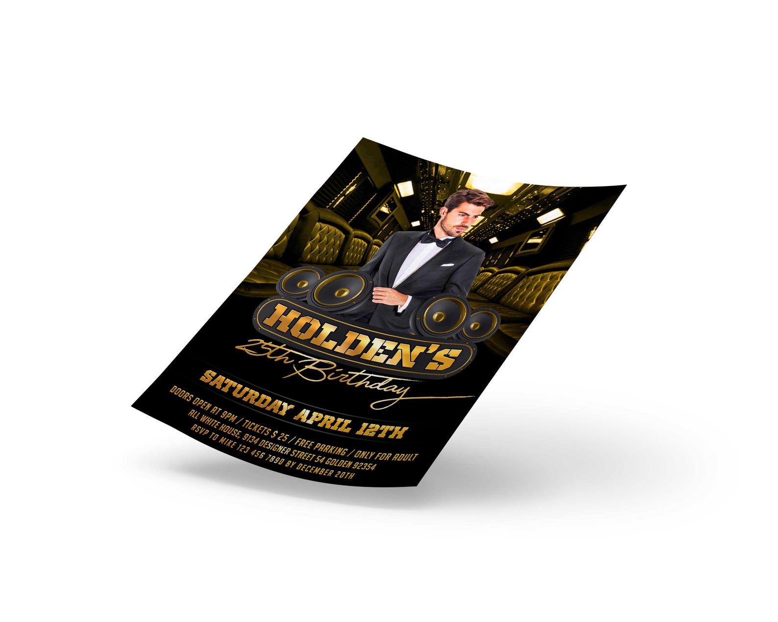 Gold Party Bus Invite Design, Party Bus Birthday Invitation, Party Bus ...