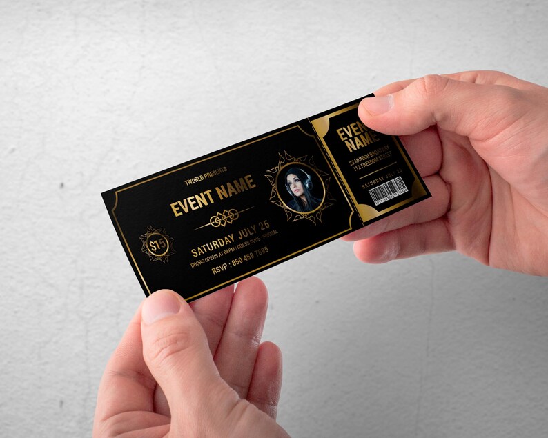 Gold Event Invitation Ticket, Black and Gold Birthday Invite Ticket ...