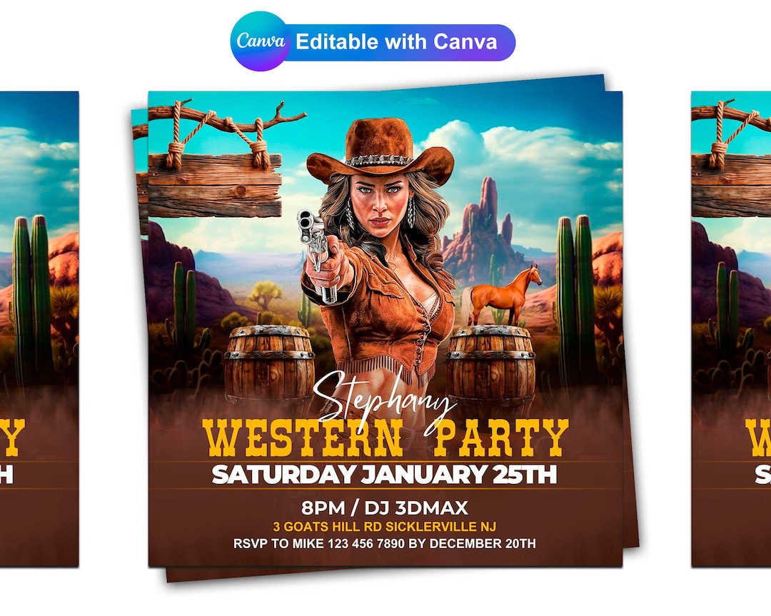 Western Party Flyer, Wild West Party Flyer, Cowboy Party Flyer, Western ...