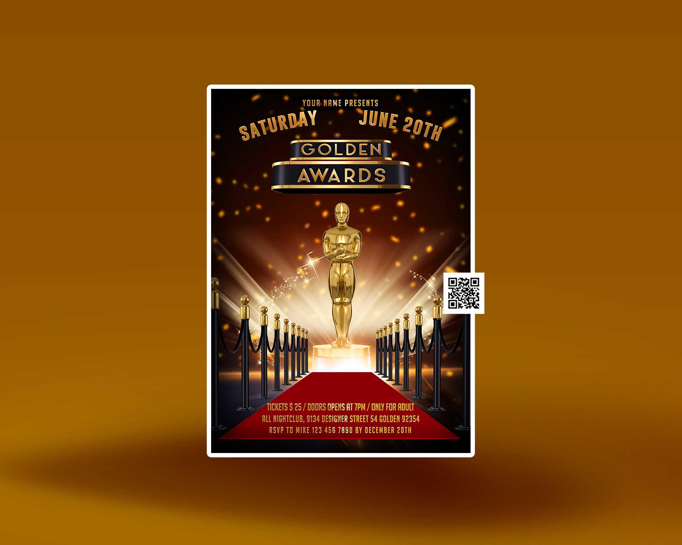 Golden Awards Ceremony Flyer: Customizable Party Invitation (5x7 Inches ...