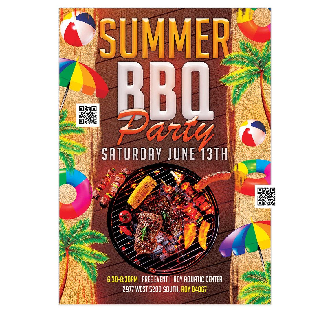Summer Barbecue Party Flyer, Pool BBQ Party Flyer, Beach BBQ Party ...