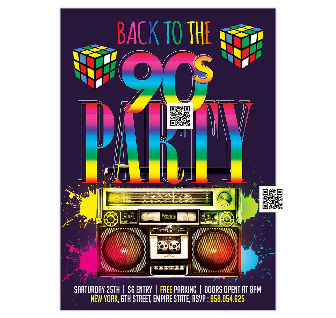 90's Party Invitation, 80's Party Invitations, Throwback 90s Flyer ...