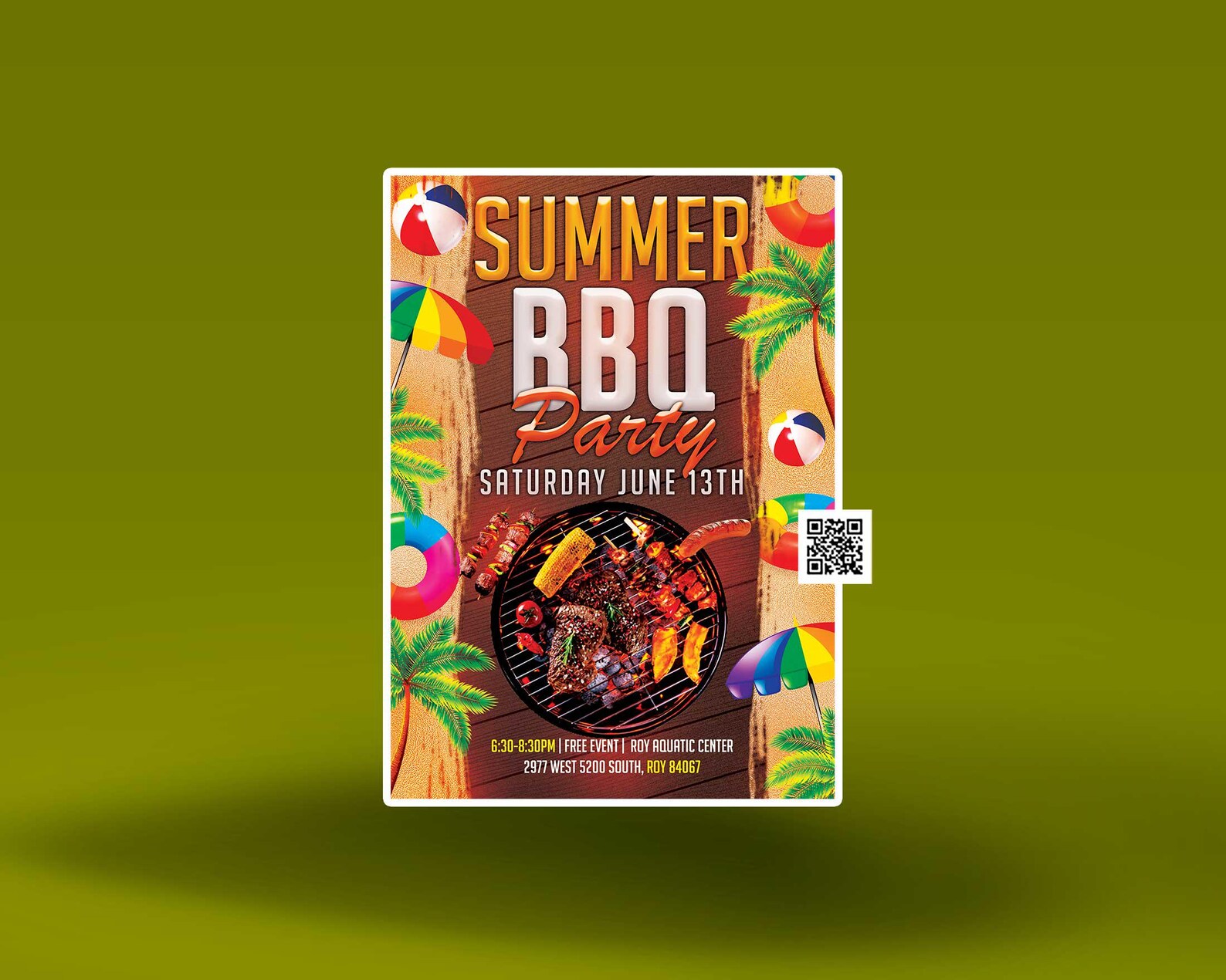 Summer Barbecue Party Flyer, Pool BBQ Party Flyer, Beach BBQ Party ...