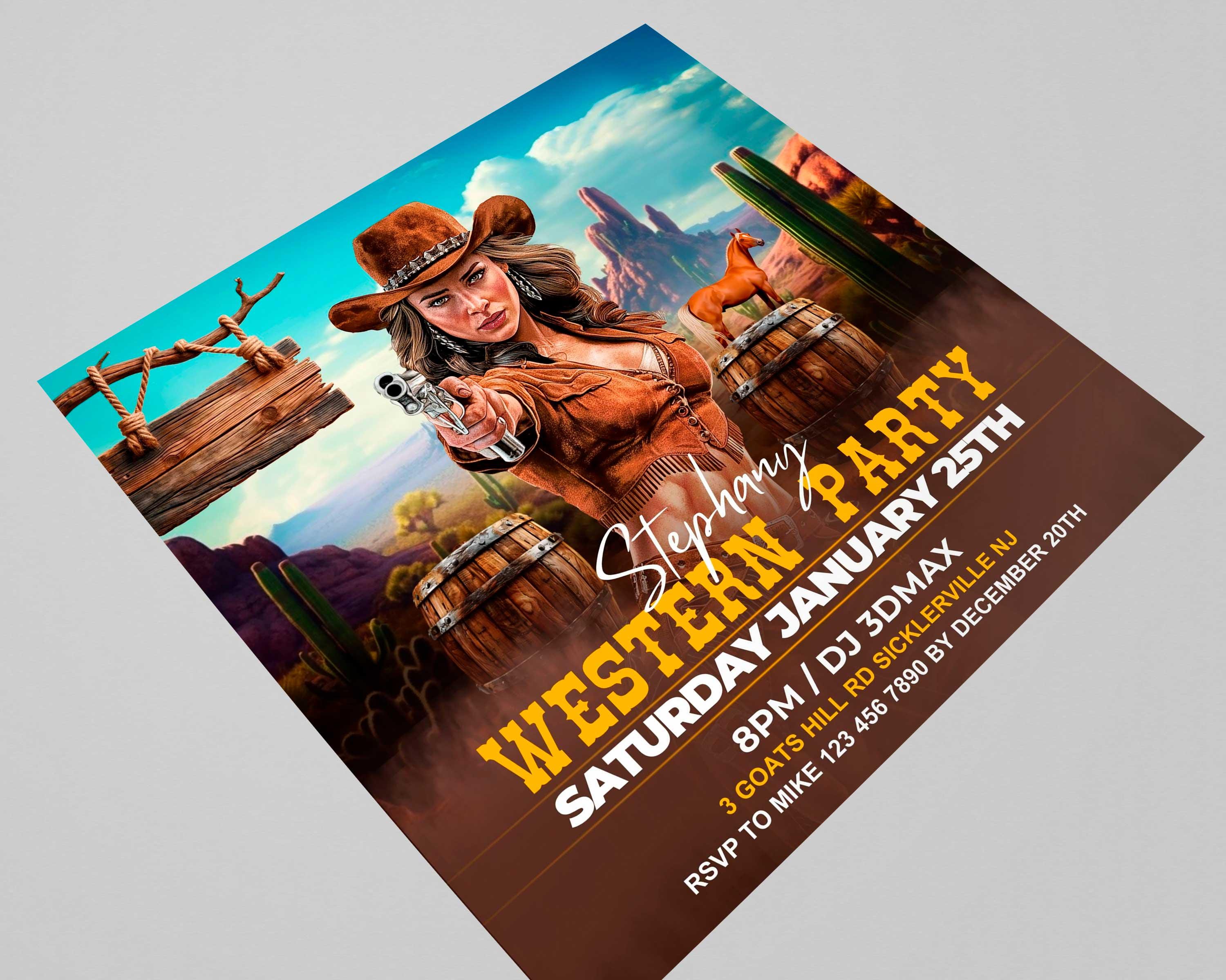 Western Party Flyer, Wild West Party Flyer, Cowboy Party Flyer, Western ...