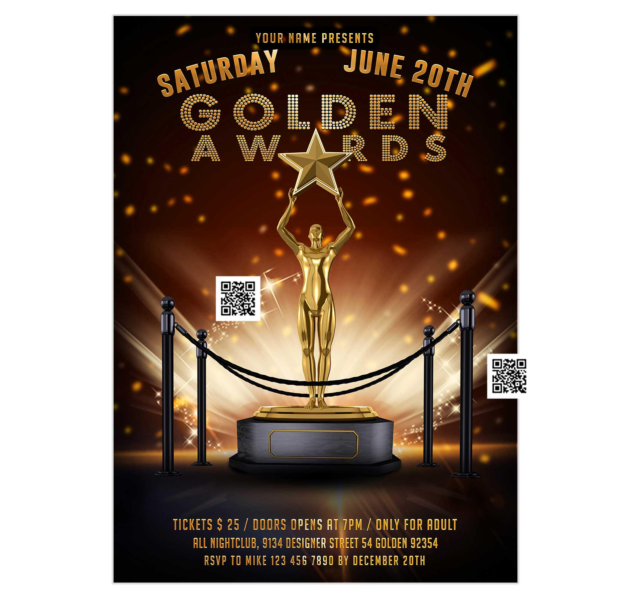 Golden Awards Flyer, Awards Invitation, Movie Award Flyer, Music Awards ...